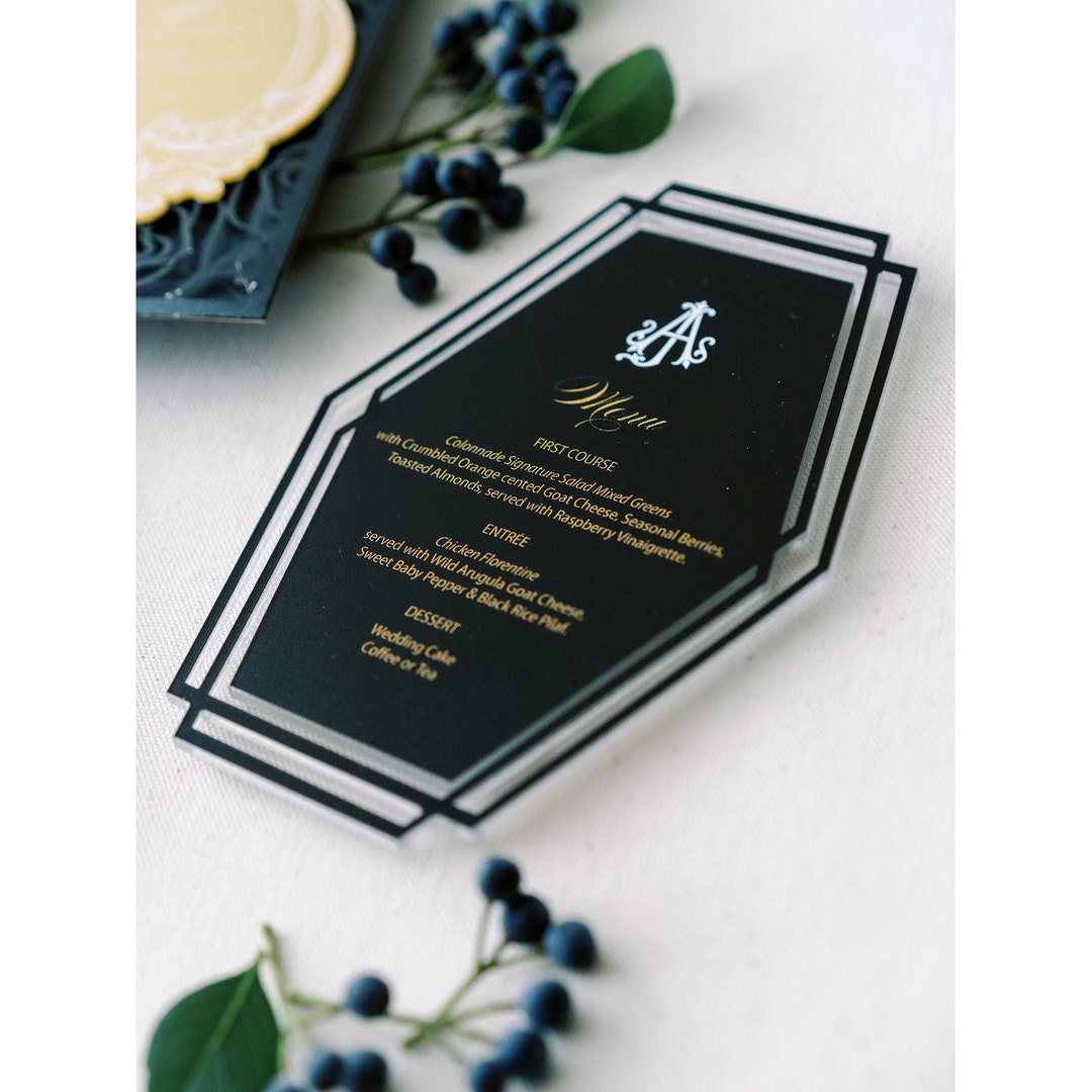 Black Geometric Menu / Modern & Elegant Menu / Acrylic Menu / Oval Menu ...