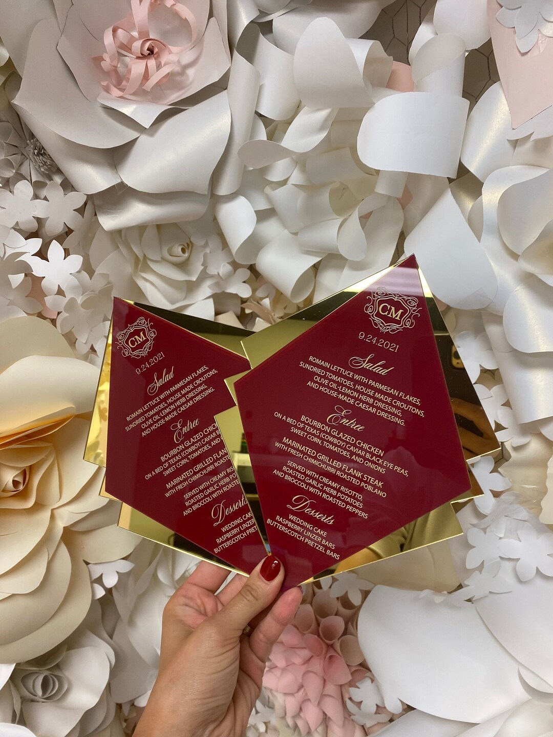 Elegant and Luxurious Gold and Red Mirror Acrylic Menus / Gold Mirror ...
