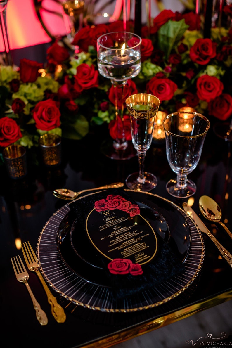 Acrylic Menu/ Black and Red Roses Menus/ Oversized Menu / - Etsy