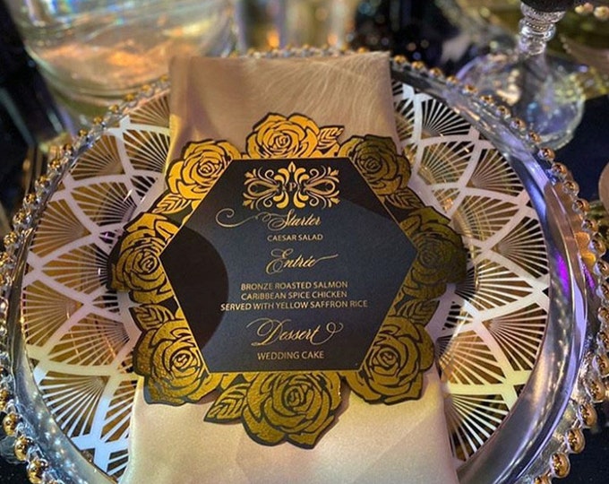 Gold Foil Menu / Gold and Black Menu / Round Menu / Circular - Etsy