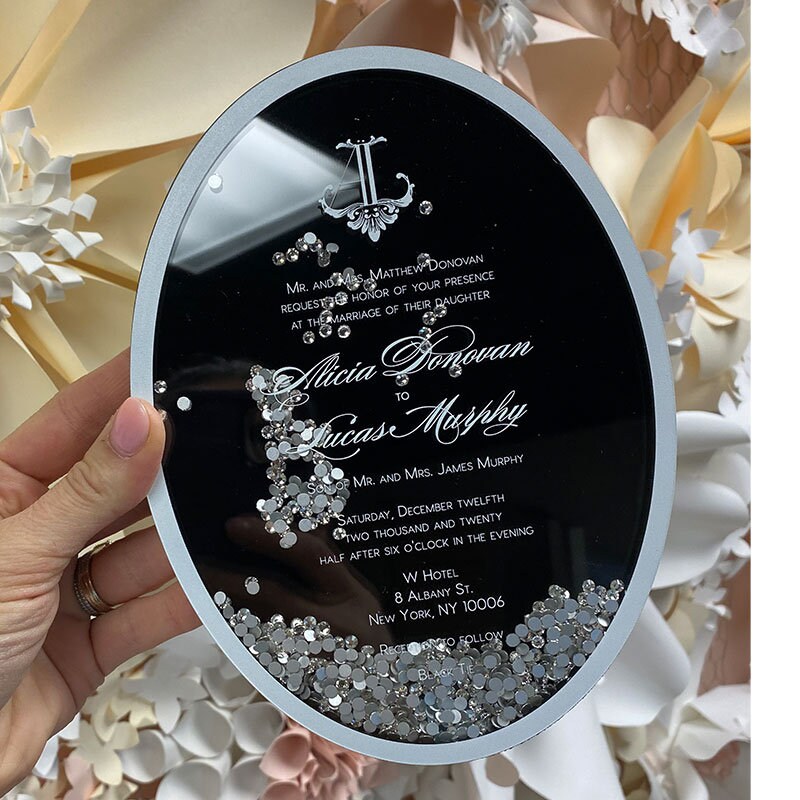 3D Crystals Acrylic Wedding Invitation, Elegant Black Tie - Etsy
