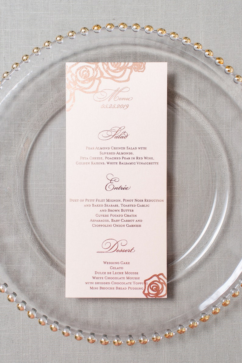 Rose Gold Roses Menu/ Blush Menu/ Wedding Menu/ Reception - Etsy