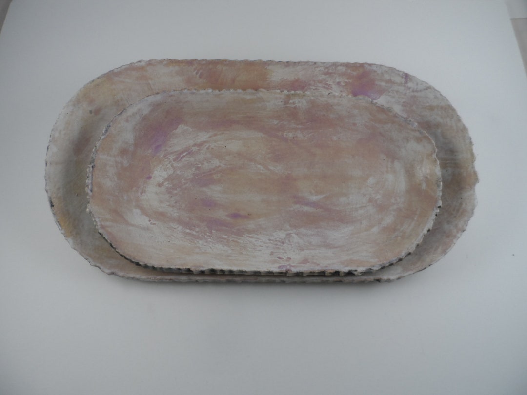 Handmade Ceramic Platter Set, Pink and Purple Glaze, Decorative Serving ...
