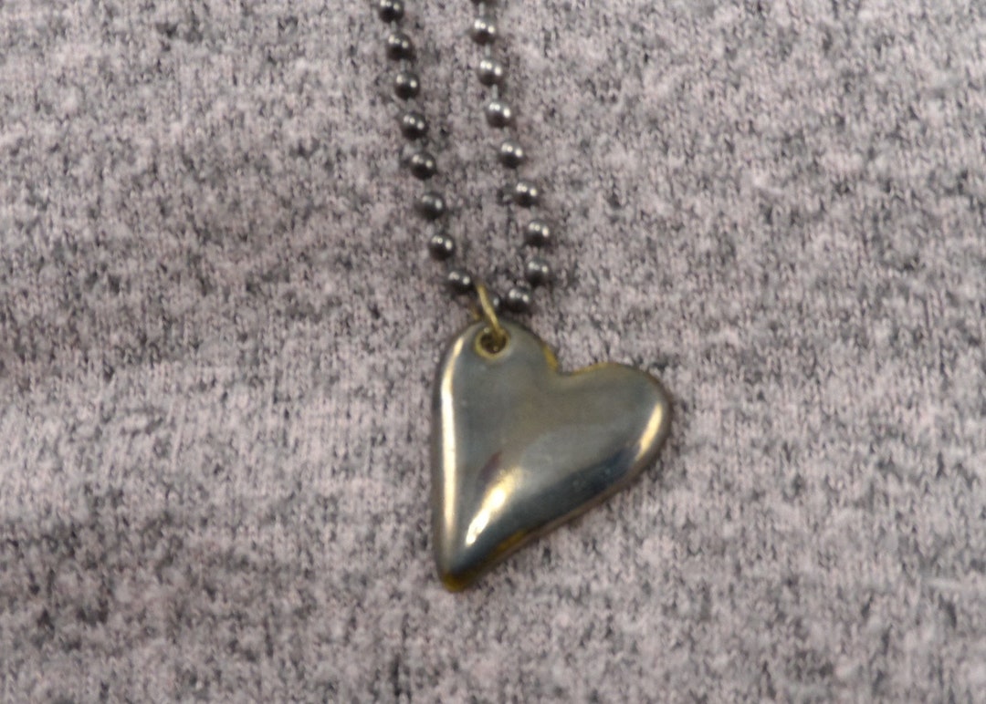 Small Pewter Ceramic Heart Pendant and Necklace - Etsy