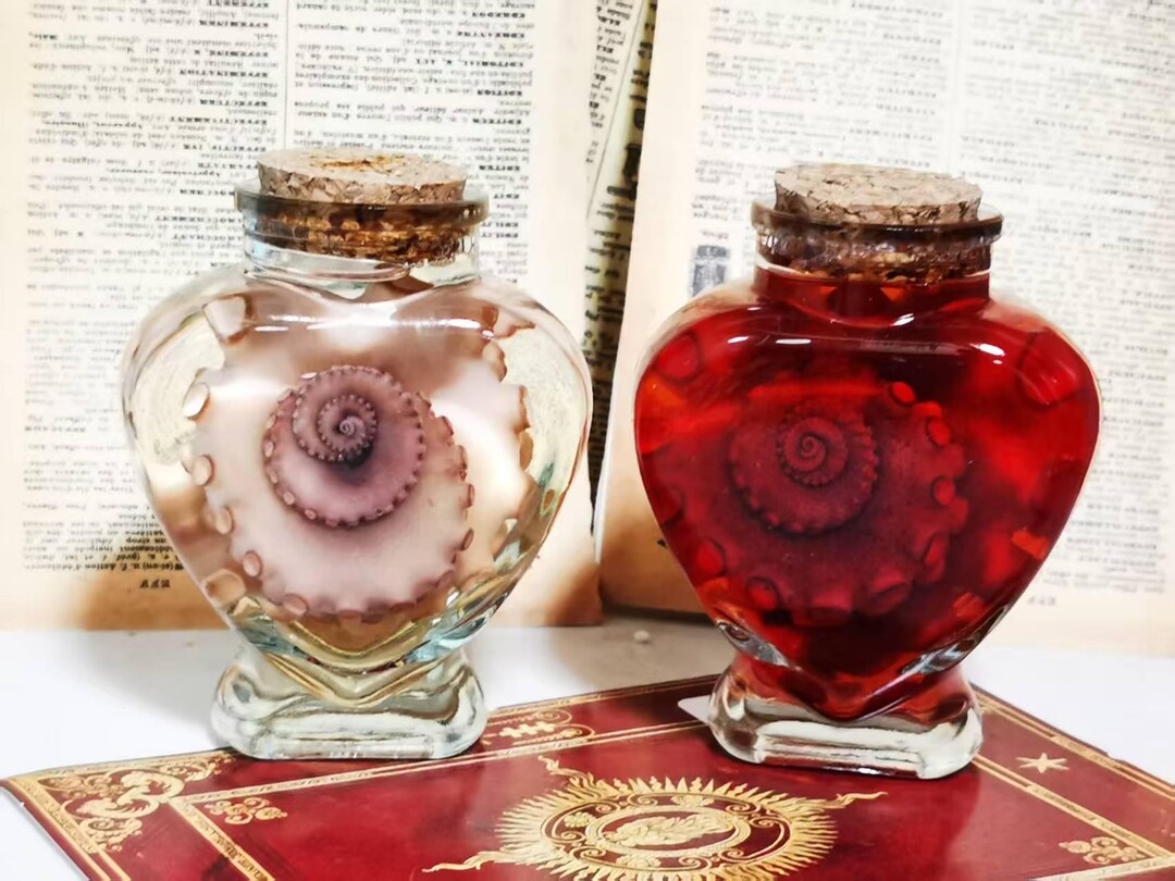 Preserved Octopus Tentacle in Heart Bottle – Red or Natural, Ethically ...