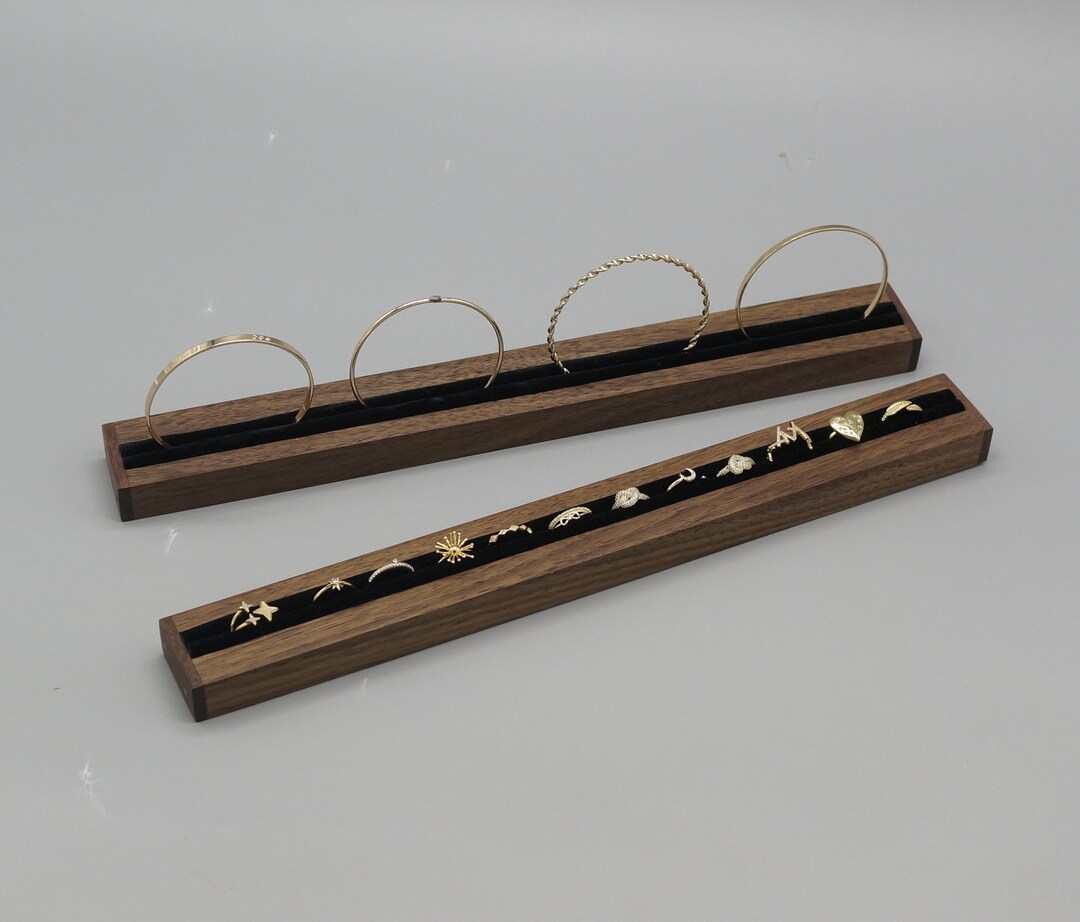Black Walnut Ring Display, Jewelry Organizer Stand, Long Ring Stand ...