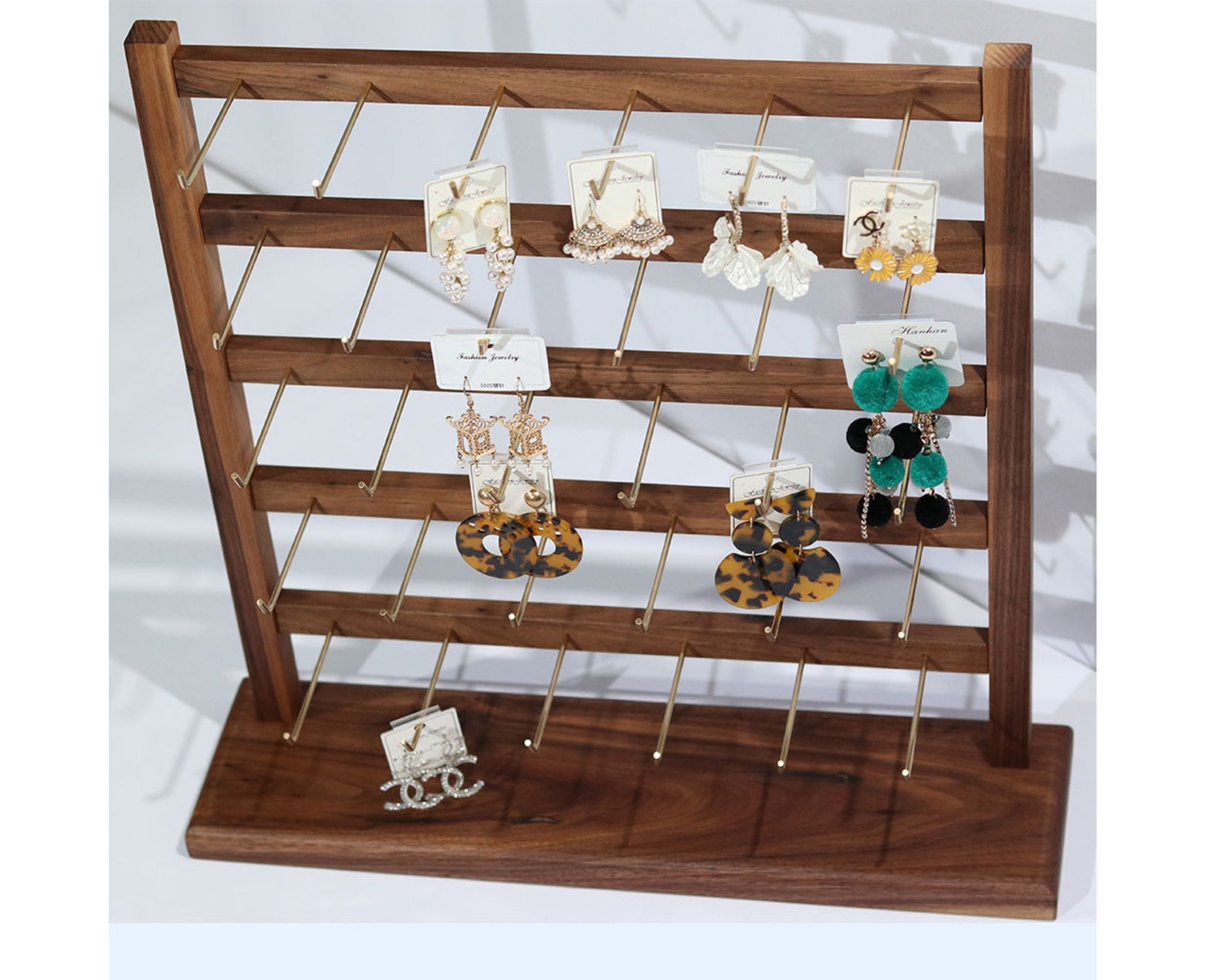 Walnut wood earring card display earring card holder wood | Etsy