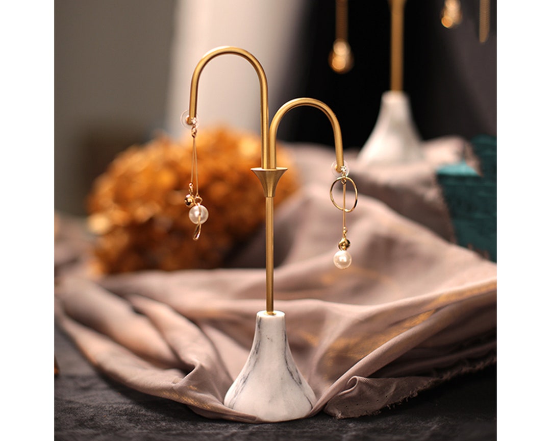 White Marble Copper Earring Display , White Jewelry Organizer Stand ...
