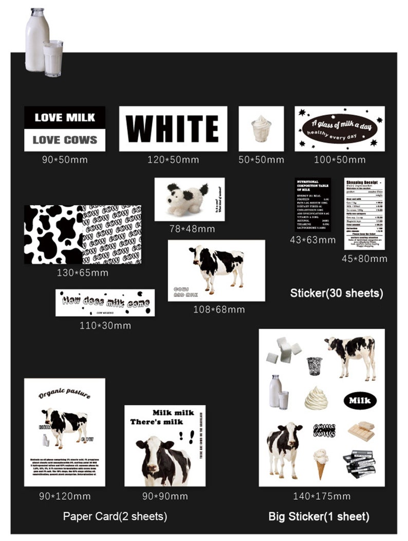 Cow and milk Sticker Set Stickers Pack Decorative sticker | Etsy