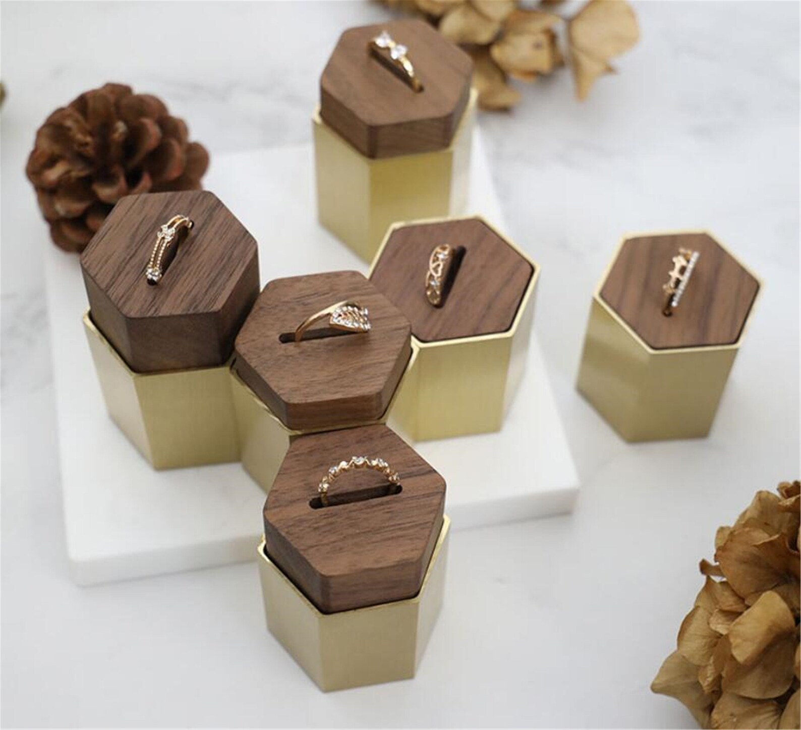 Walnut Wood Ring Display Copper Ring Stand Jewelry Organizer | Etsy