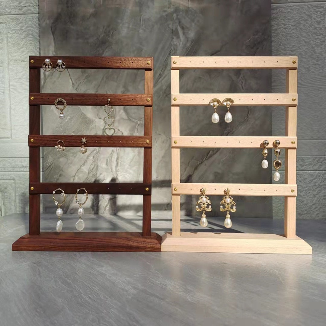 Walnut Wood Bracelet Display, Wooden Jewelry Display, Earring Card ...