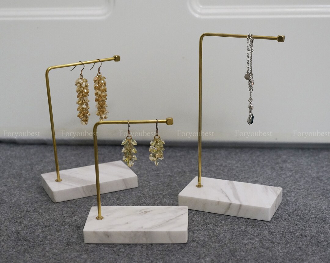 White Marble Copper Earring Display Set, White Jewelry Organizer Stand ...
