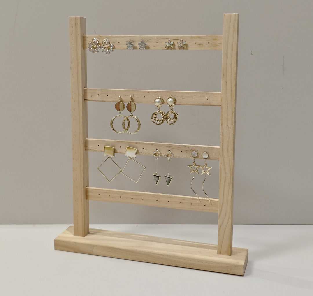 Wood Earring Jewelry Display, Wooden Jewelry Organizer Stand, Earring ...