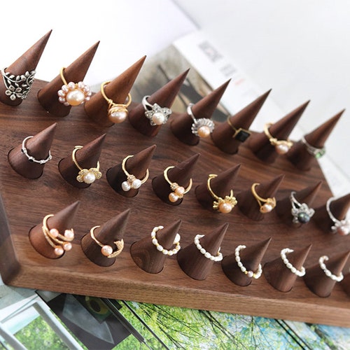 Wood Ring Holder Cone Ring Display Wooden Jewelry Organizer - Etsy