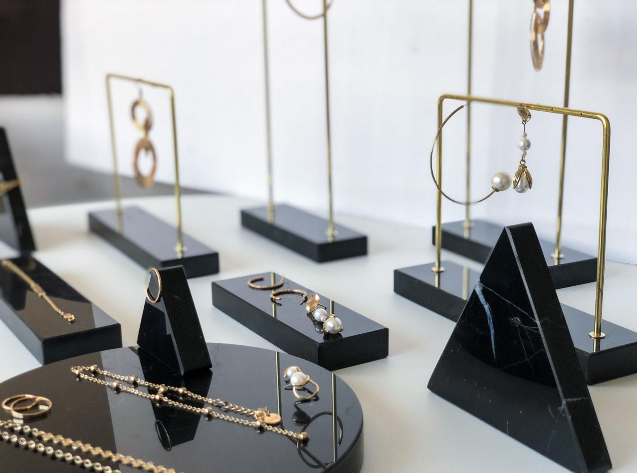 Black marble jewelry organizer stand black marble jewelry | Etsy