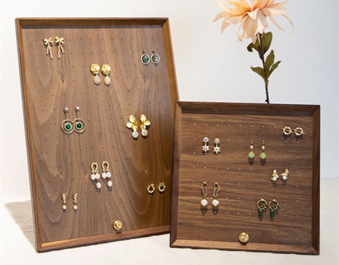 Walnut Earrings Display, Ear Studs Organizer Stand, Earring Holder ...