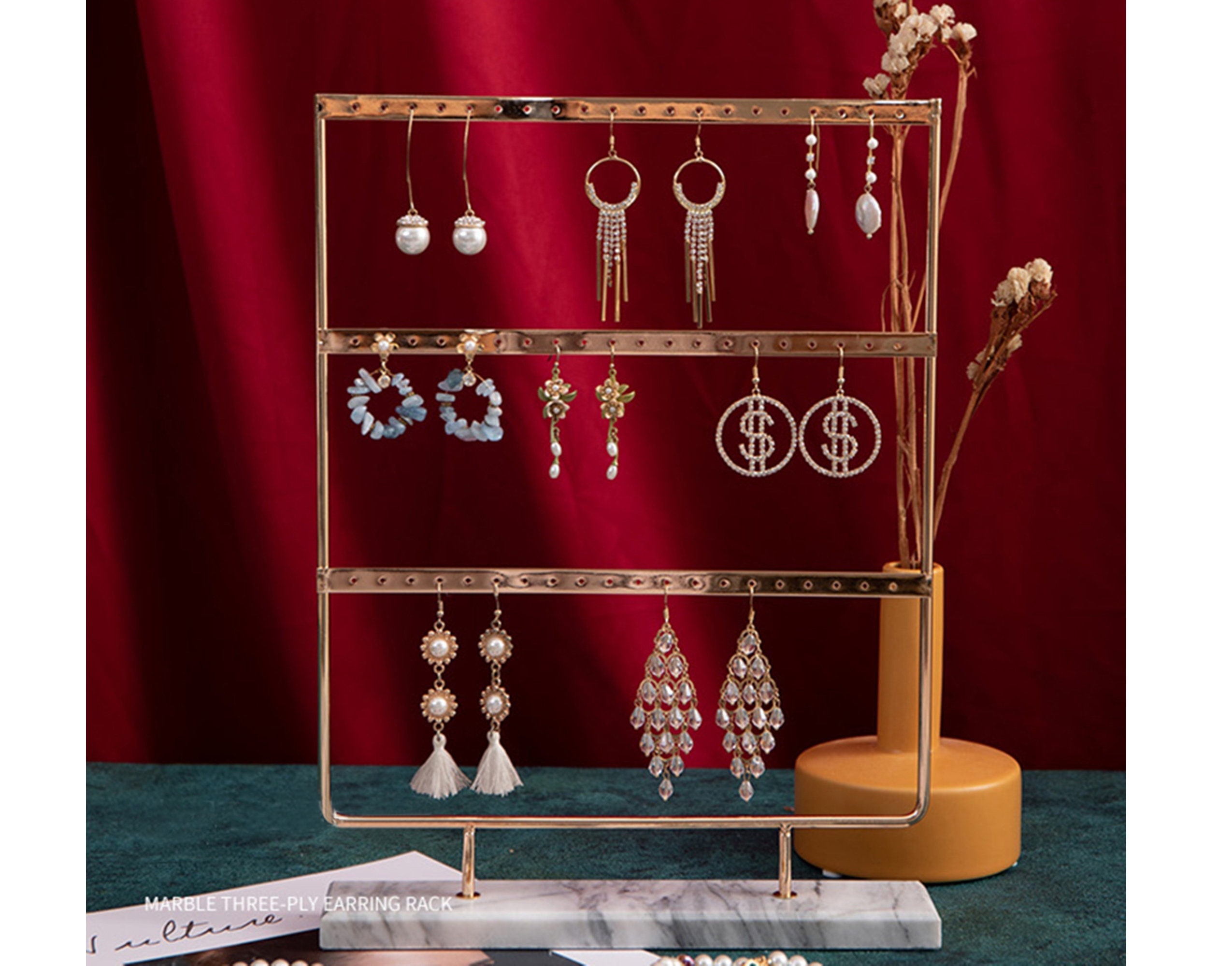 Marble copper earring display white jewelry organizer stand | Etsy