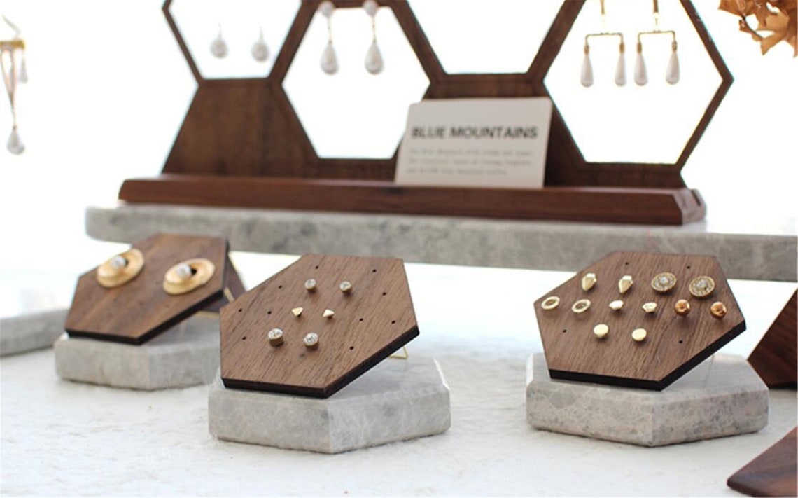 Walnut Wood Earring Display Wood Earring Holder Wooden - Etsy