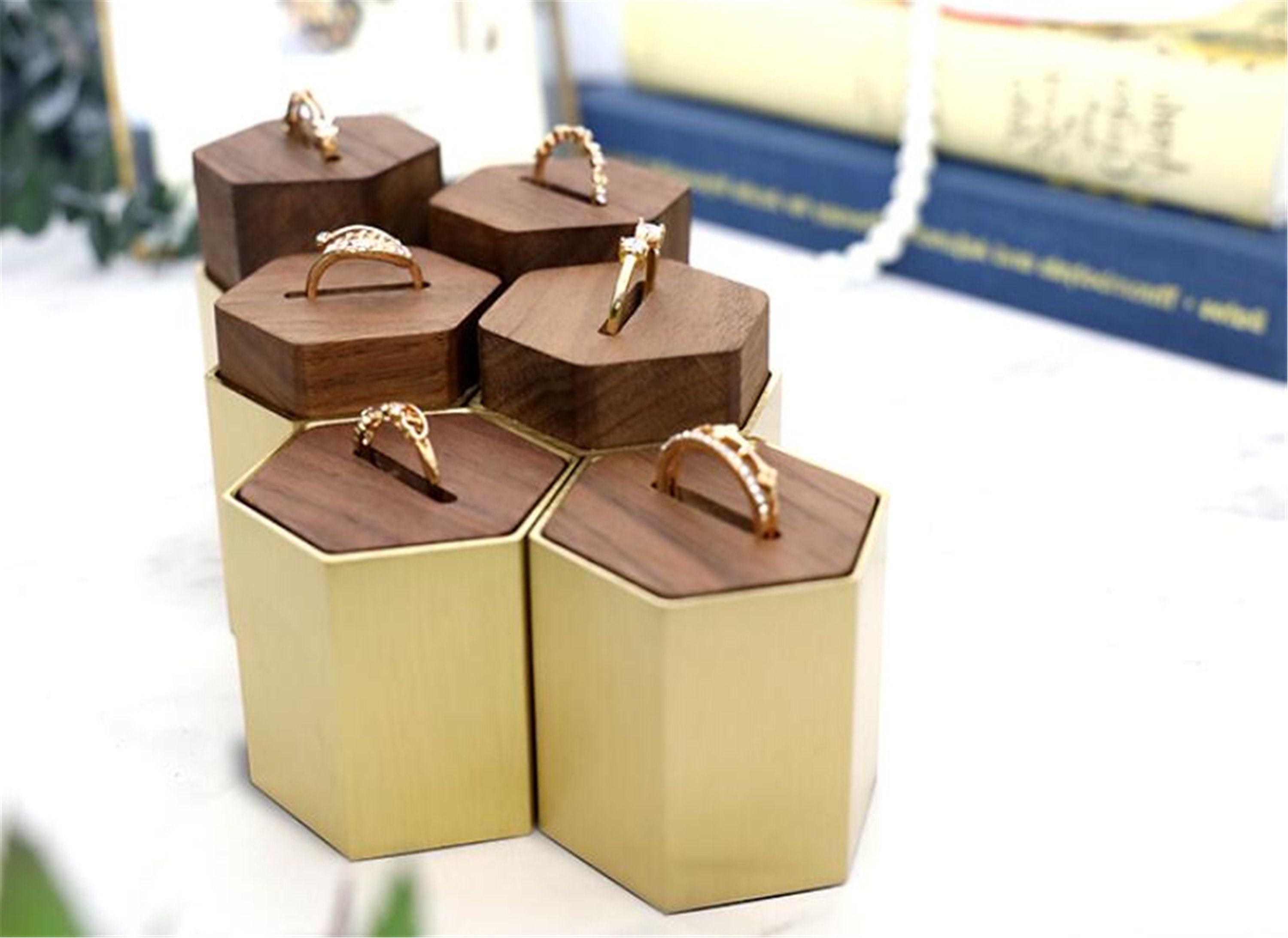 Walnut Wood Ring Display Copper Ring Stand Jewelry Organizer | Etsy