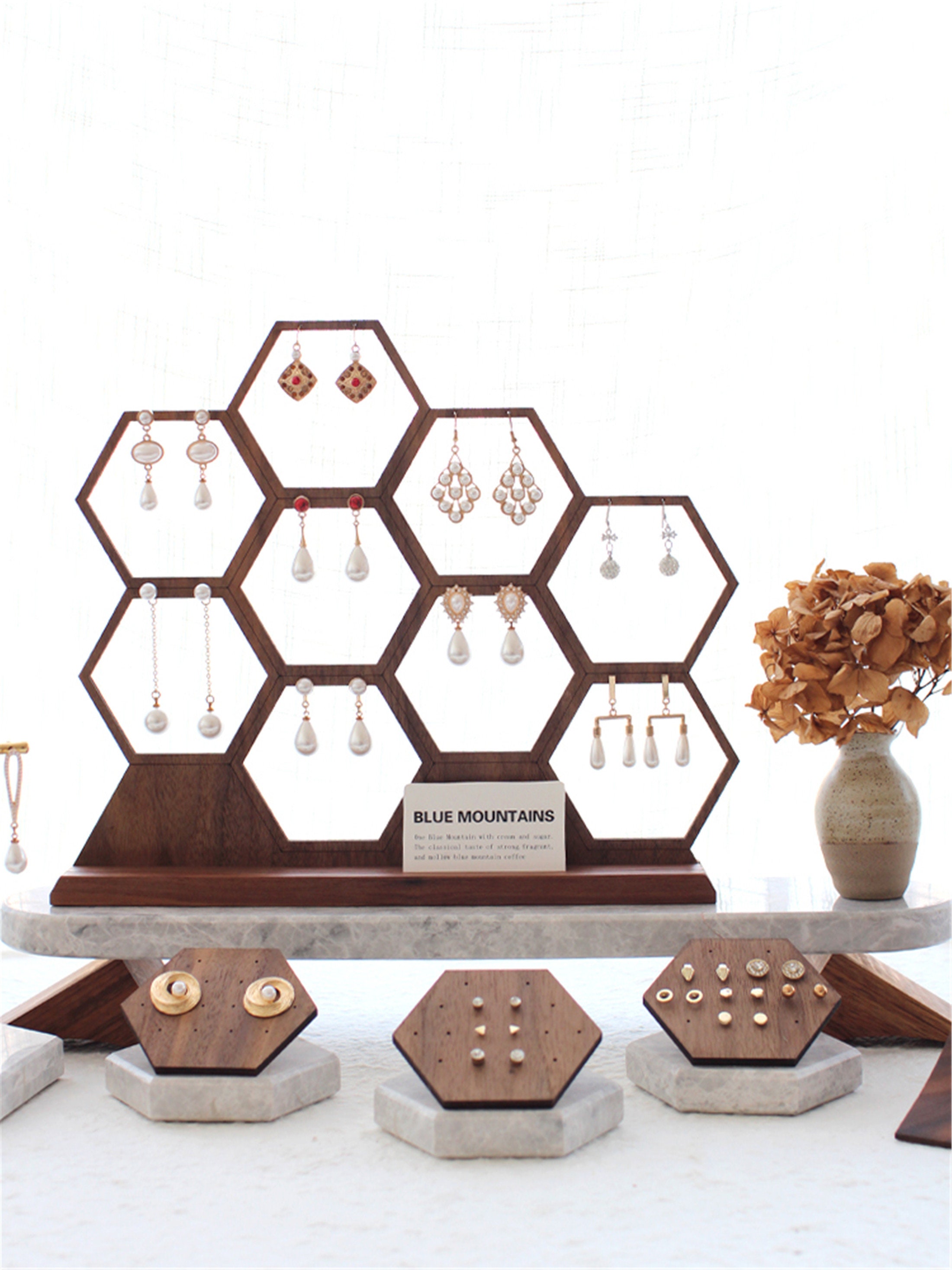 Walnut Wood Earring Display Wood Earring Holder Wooden | Etsy