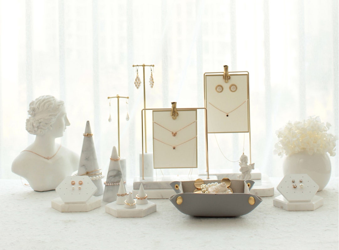 White Marble Jewelry Display, White Jewelry Organizer Stand, White ...
