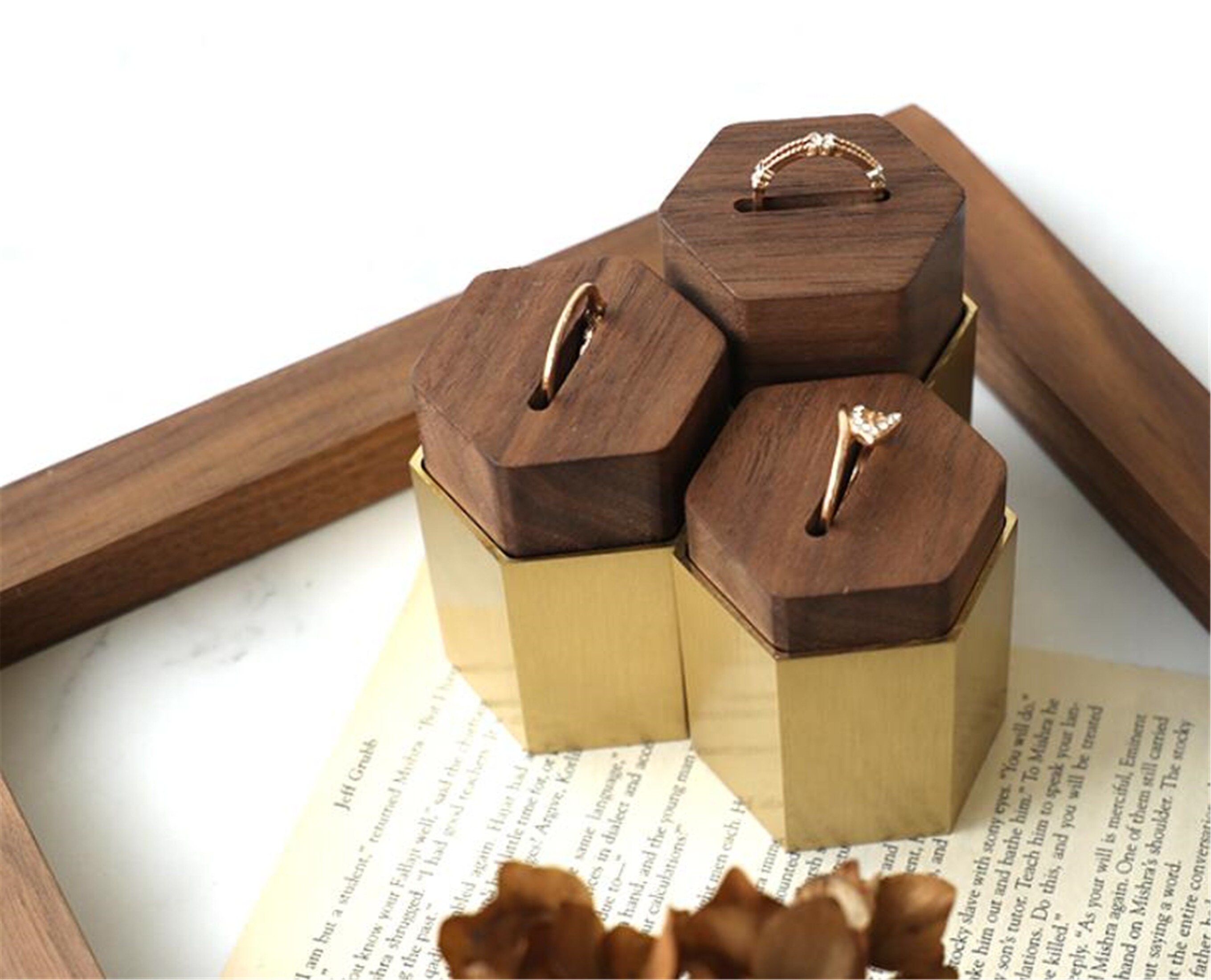 Walnut Wood Ring Display Copper Ring Stand Jewelry Organizer | Etsy