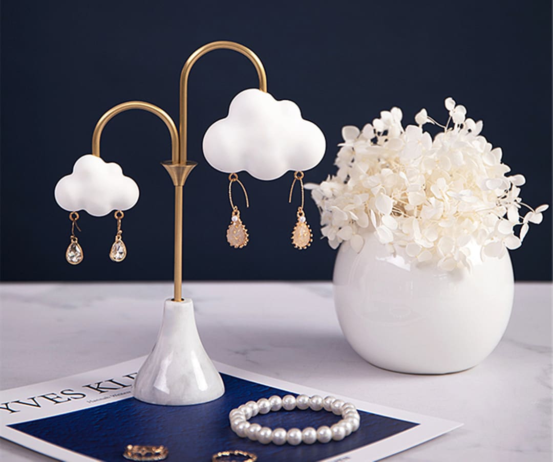 White Marble Copper Earring Display Set, White Jewelry Organizer Stand ...