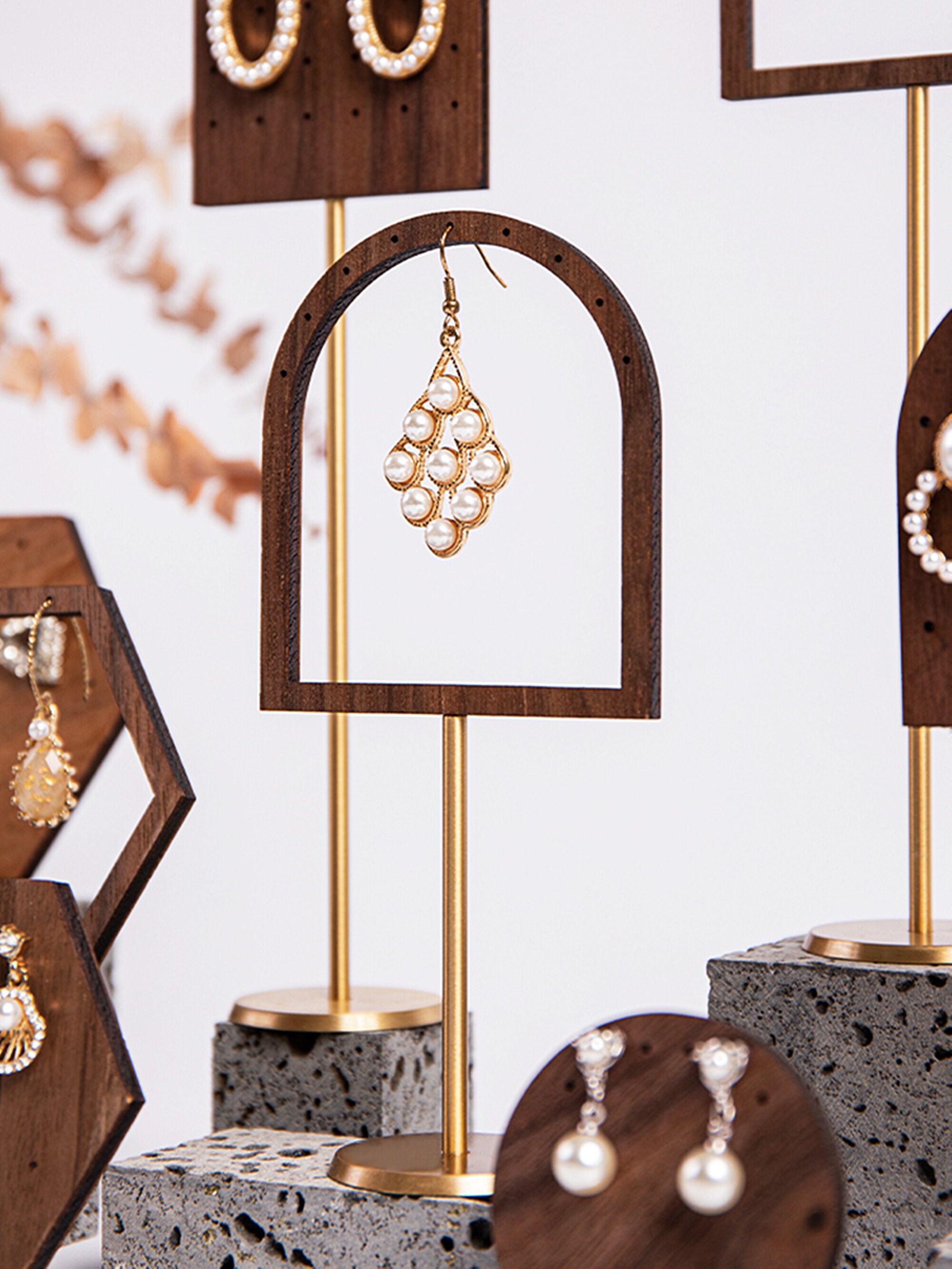 Wood Jewelry Display, Wooden Jewelry Organizer Stand, Earring Holder ...