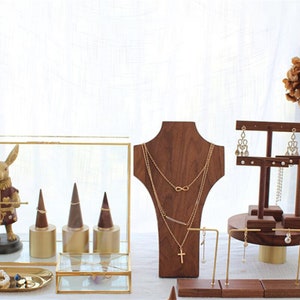 Walnut Wood Jewelry Display, Wood Ring Stand Holder, Wood Earring ...