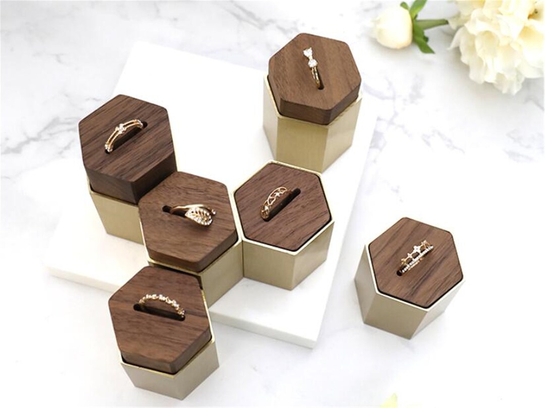 Walnut Wood Ring Display, Copper Ring Stand, Jewelry Organizer Stand ...
