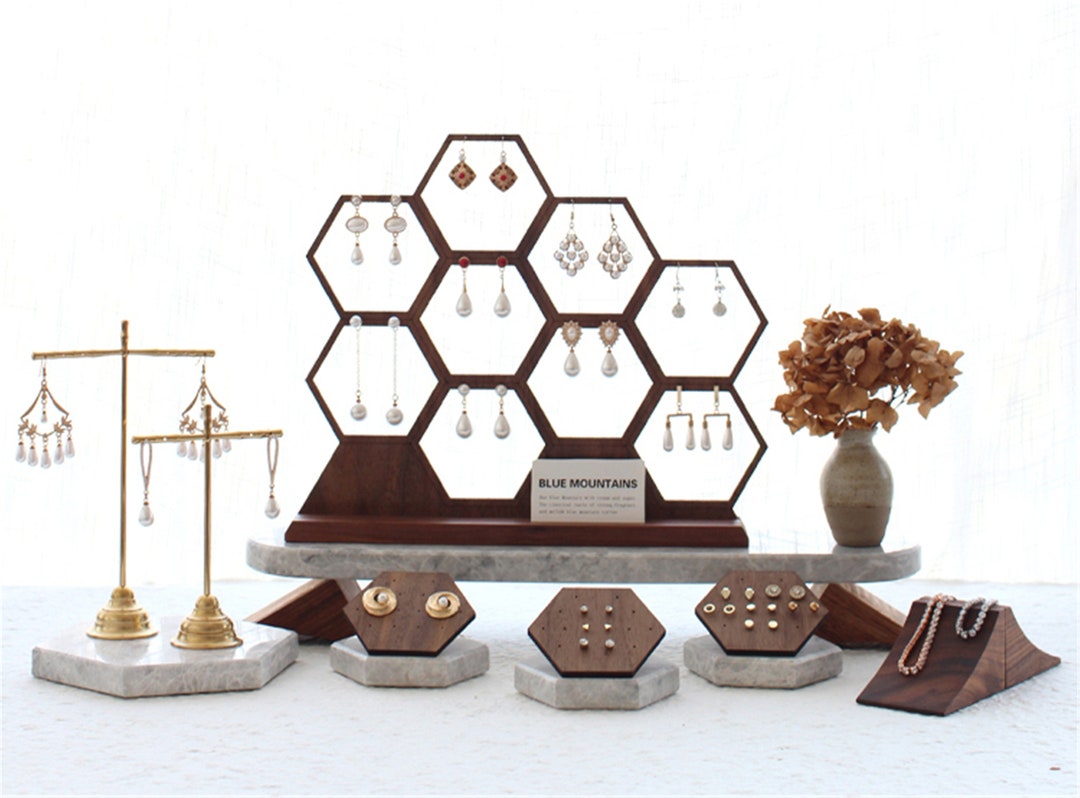 Walnut Wood Earring Display, Wood Earring Holder, Wooden Jewelry ...