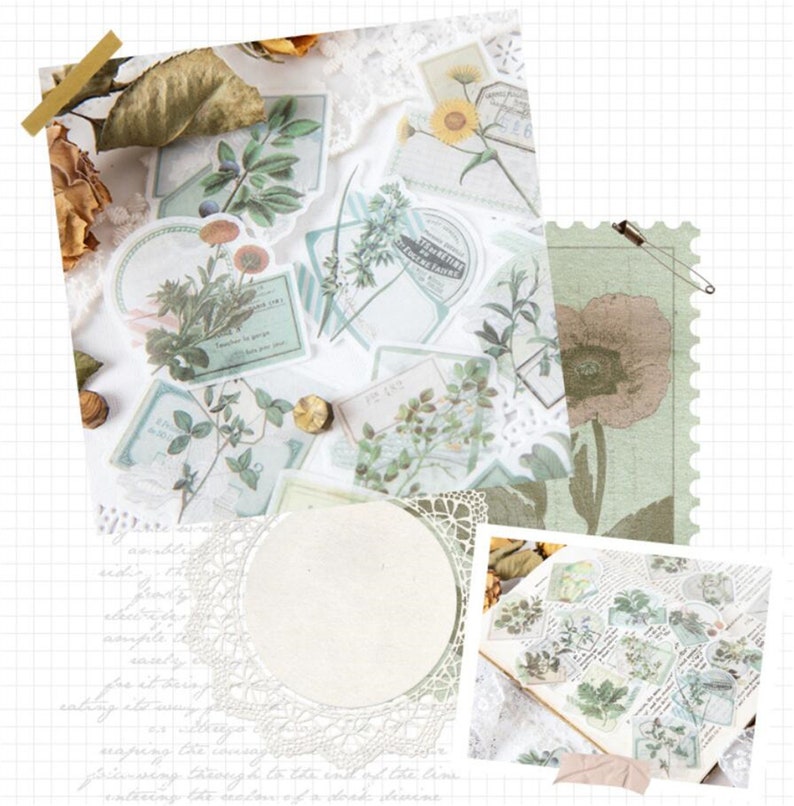 Green Plant Stickers Pack Flower Washi Sticker Set Sticker | Etsy