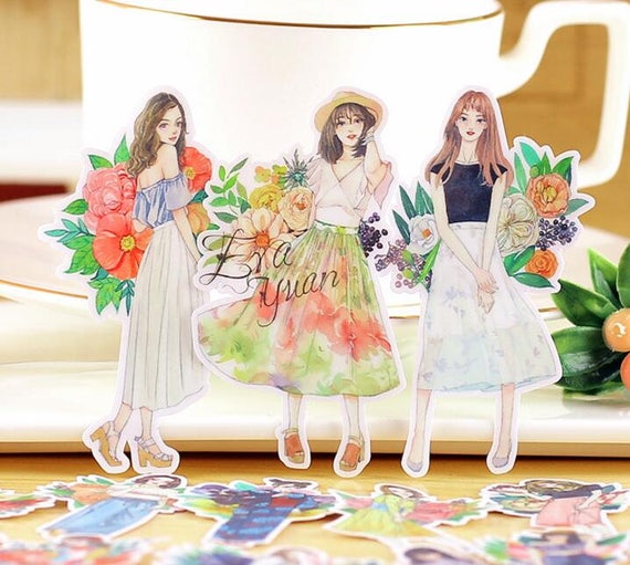 Pretty Girl and flower Single Stickers / Kawaii Stickers / New | Etsy