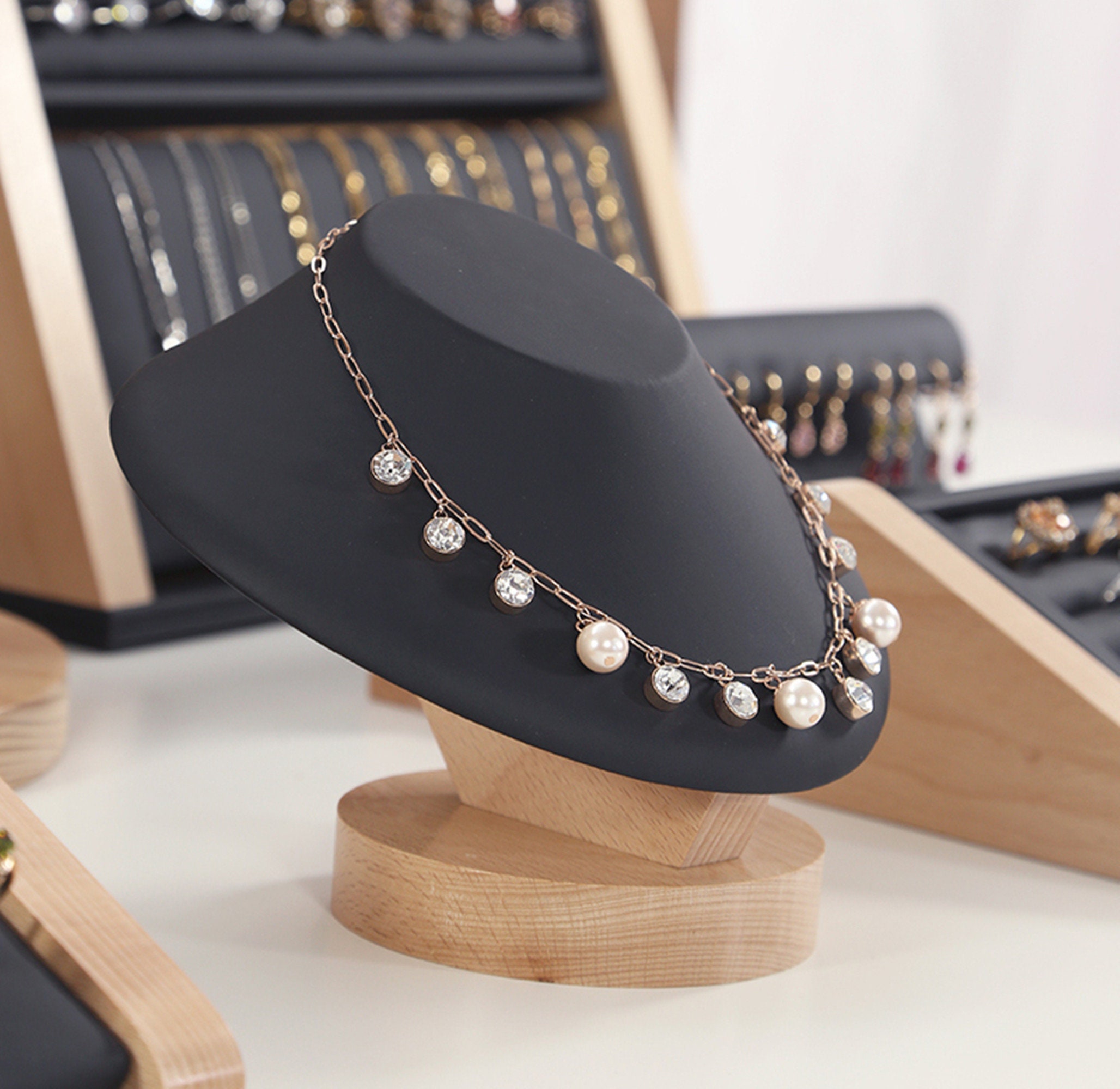 Black Wood Jewelry Display, Black Ring Display, Ring Organizer Stand ...