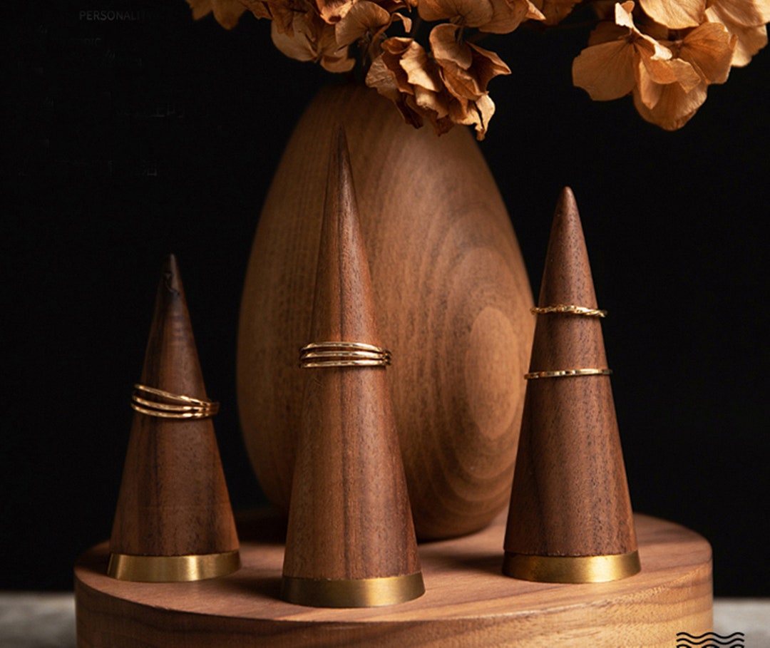 Set of 6 Walnut Ring Stand Holder, Ring Cone Stand, Ring Display DS1484 ...