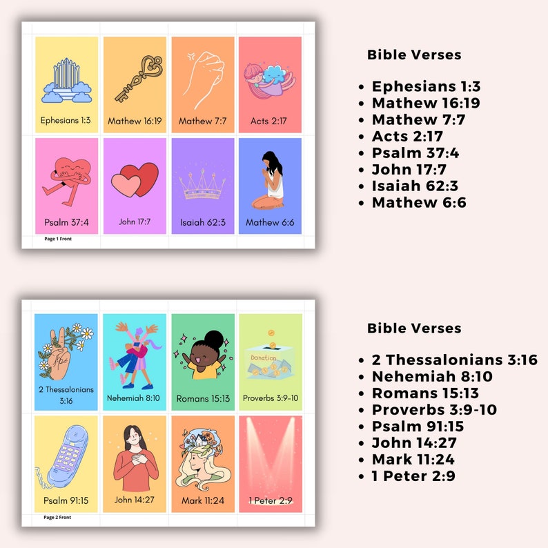 48 Bible Verse Flash Cards With Colorful Illustrations Bible - Etsy