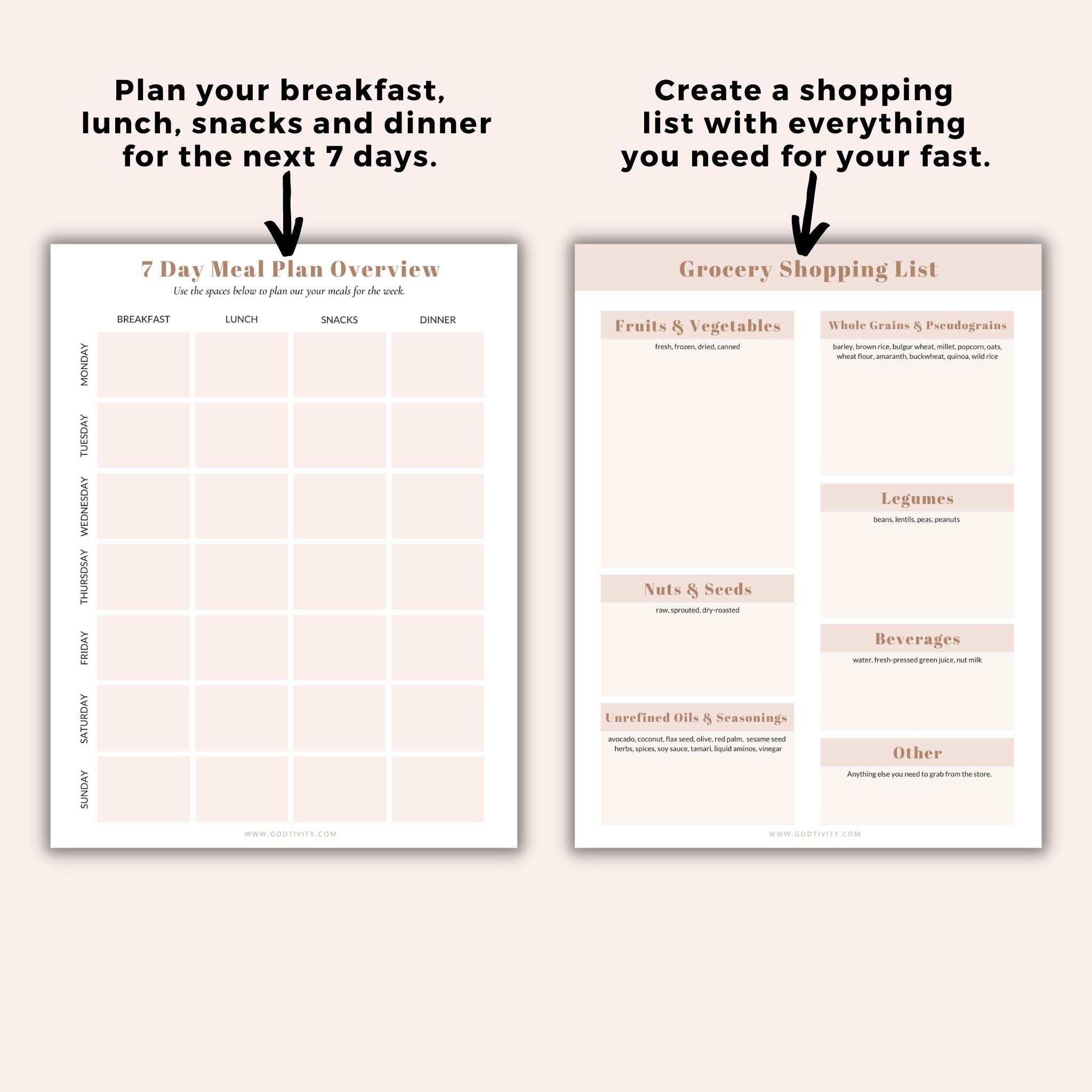 7 Day Christian Fast Meal Planner | Digital Download | Printable Meal ...