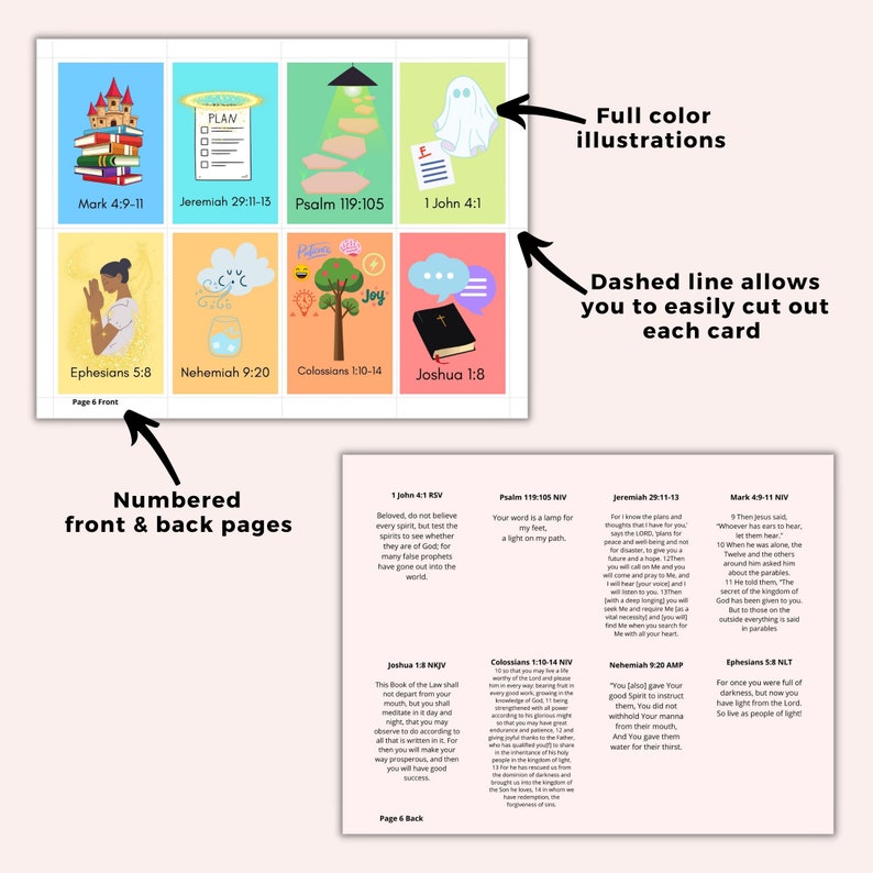 48 Bible Verse Flash Cards With Colorful Illustrations Bible - Etsy