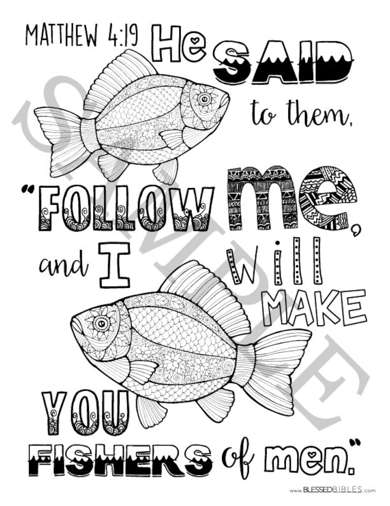 Inspirational Bible Verse Coloring Book Page Matthew 4:19 | Etsy