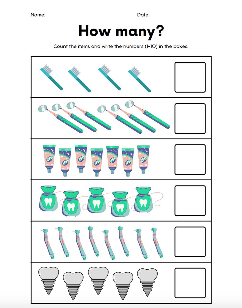 Dental Worksheet - Etsy