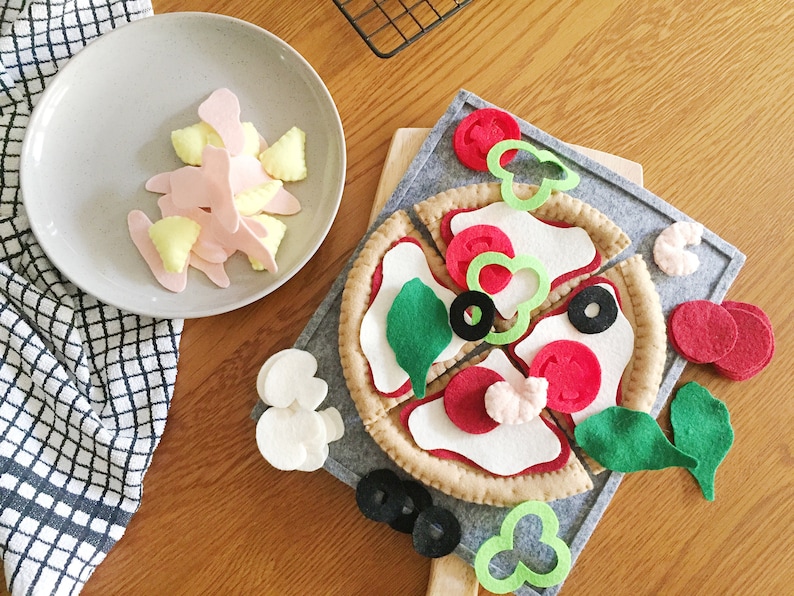 Felt Food Pizza Set, Pretend Play Food, Play Kitchen, Play House ...