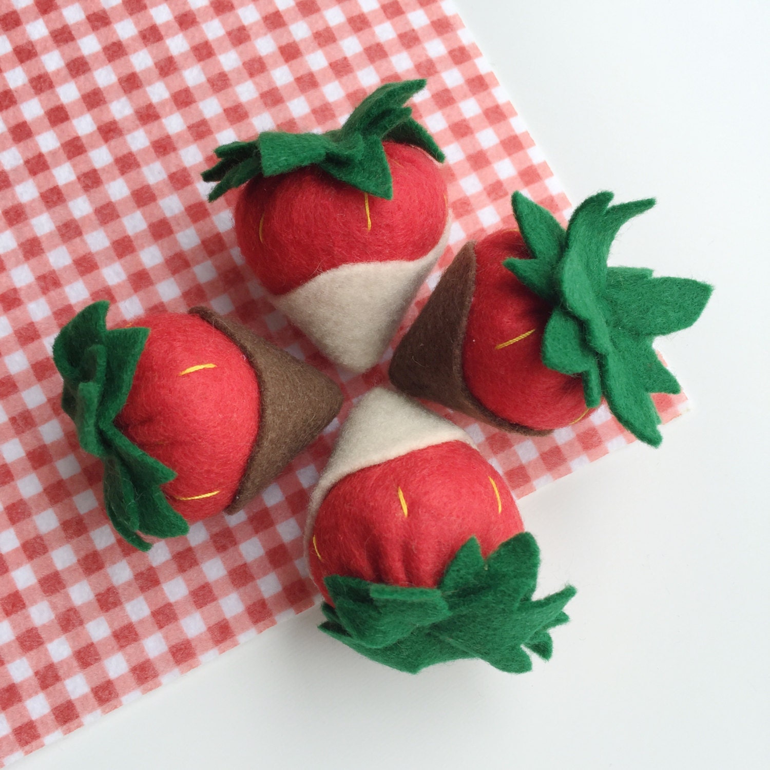 Felt Food Strawberries, Pretend Play Chocolate Strawberries, Lifelike ...