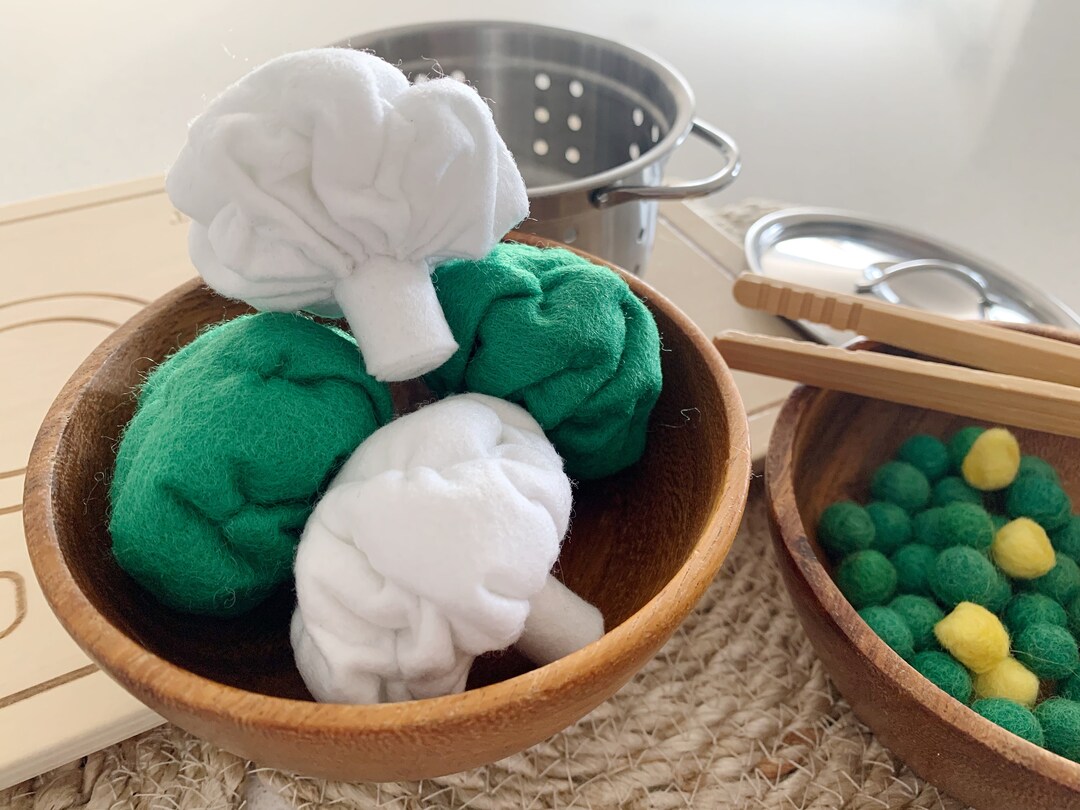 Felt Food Broccoli and Cauliflower Florets, Pretend Play Felt ...