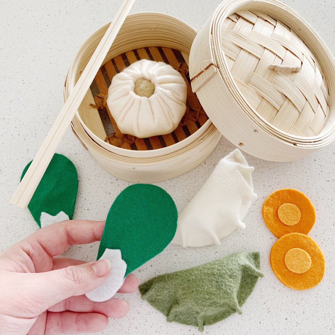 Felt Food Dumplings and Steam Basket Set, Pretend Play, Play House ...