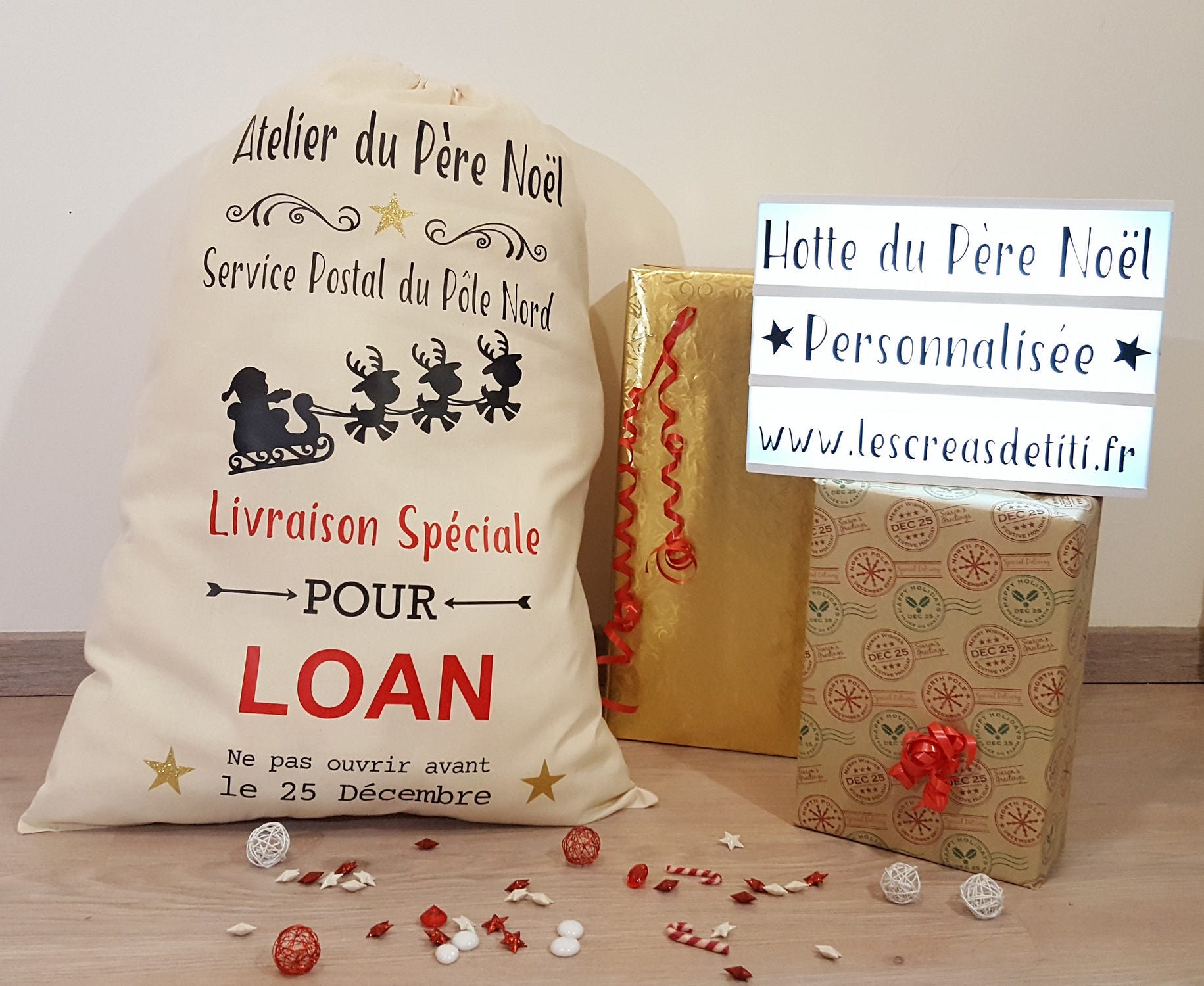 Personalized Santa Claus sack Model Santa's sleigh | Etsy