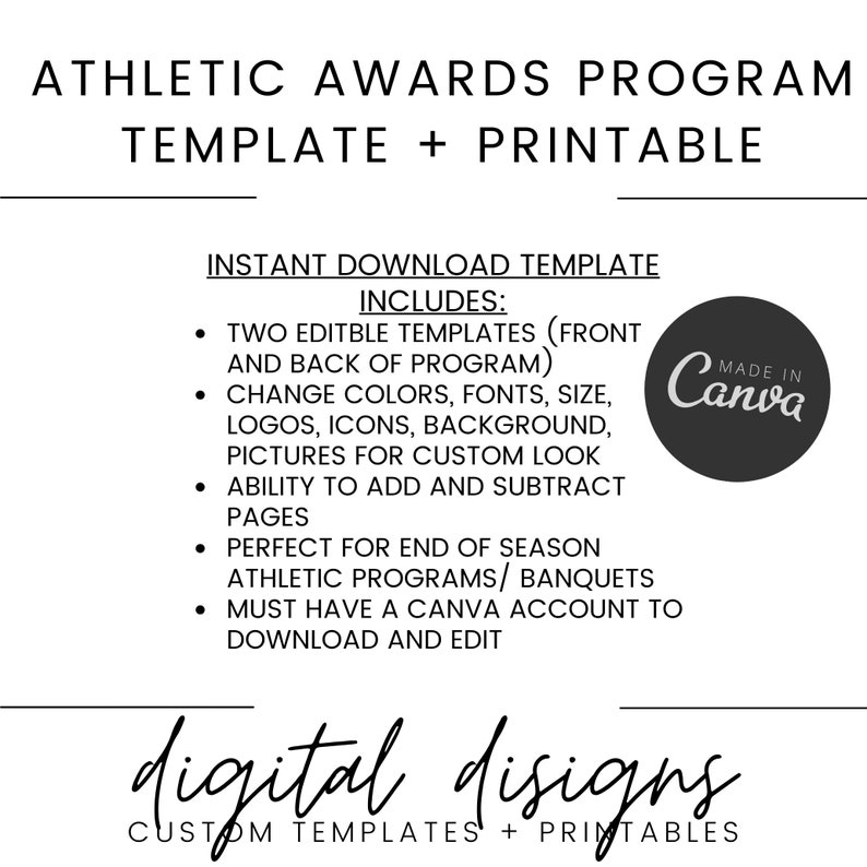 Custom Athletic Awards Banquet, Program Template, Editable in Canva ...