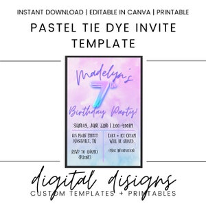 Custom Pastel Tie Dye Invitation, Editable in Canva - Etsy