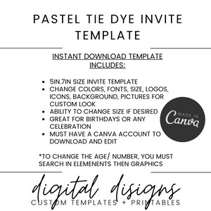 Custom Pastel Tie Dye Invitation, Editable in Canva - Etsy
