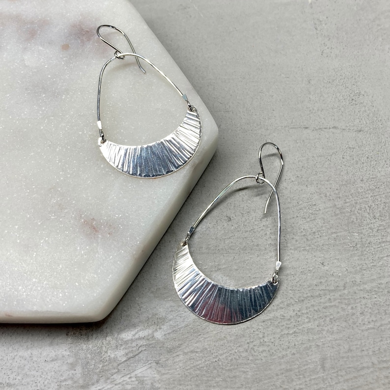 Crescent Drop Hoops: Handmade Textured Dangles, 14k Gold Filled ...