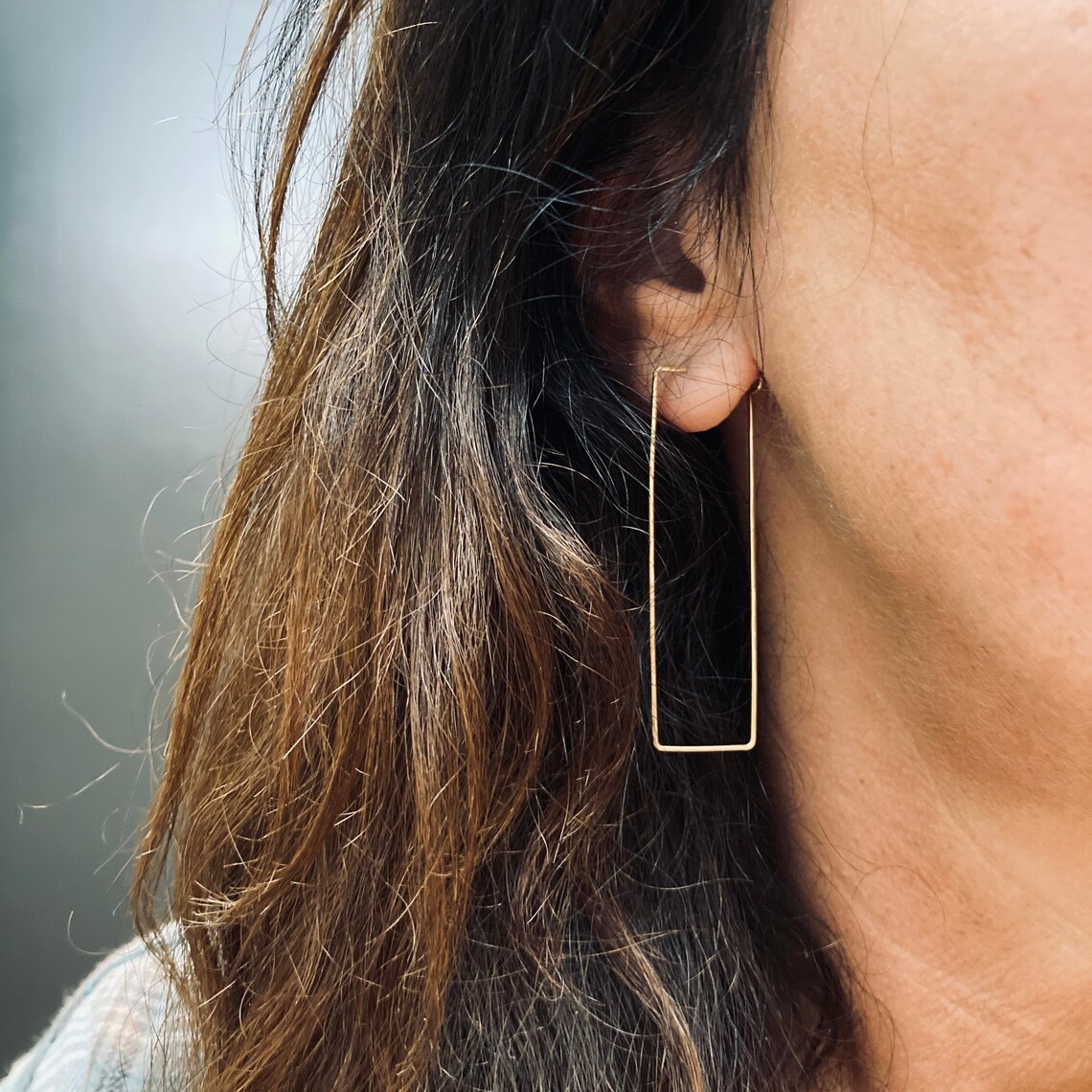 Rectangle Hoop Earrings Rectangle Hoops Wire Hoop Earrings | Etsy